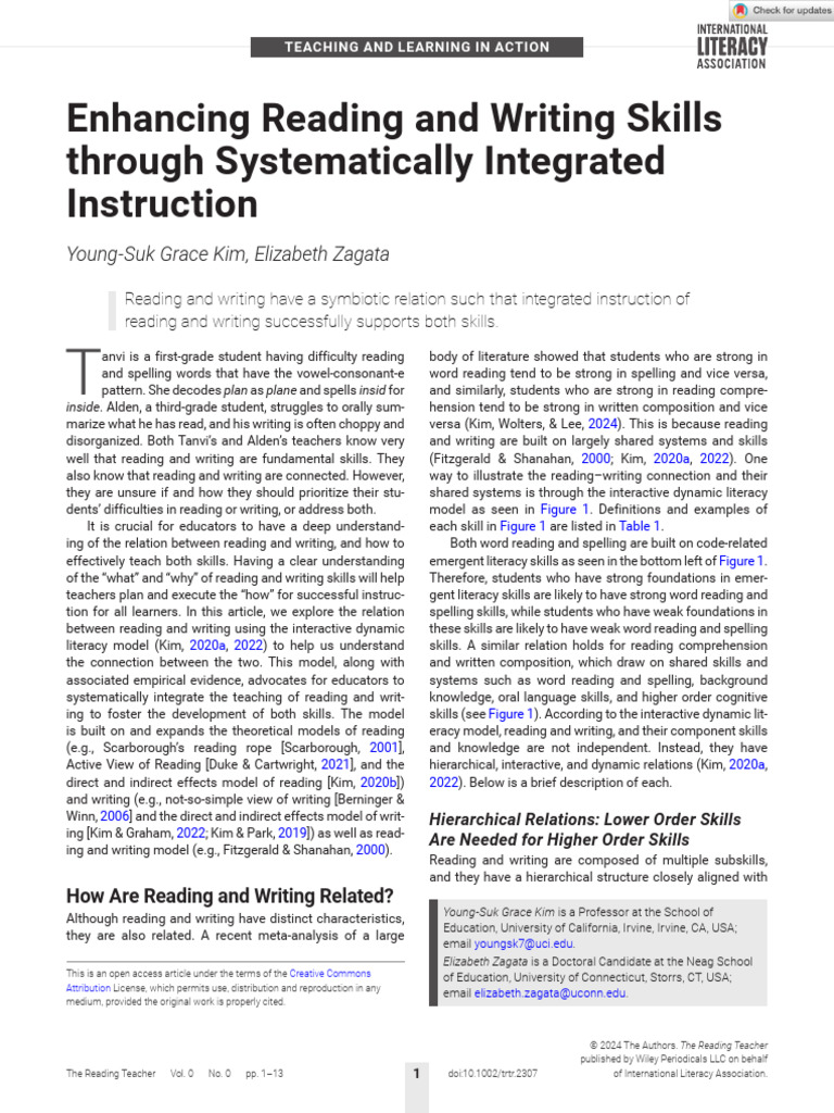 The Reading Teacher - 2024 - Kim - Enhancing Reading and Writing Skills Through Systematically ...