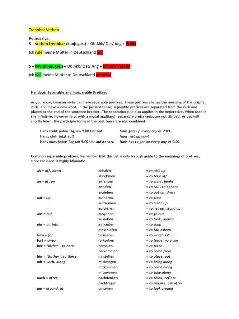 Trennbar Verben Und Hausaufgabe (Bang Ando050324) | PDF | Language Mechanics | Syntax