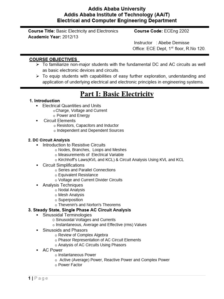 course outline Mengnew (1) | PDF | Electrical Network | Ac Power
