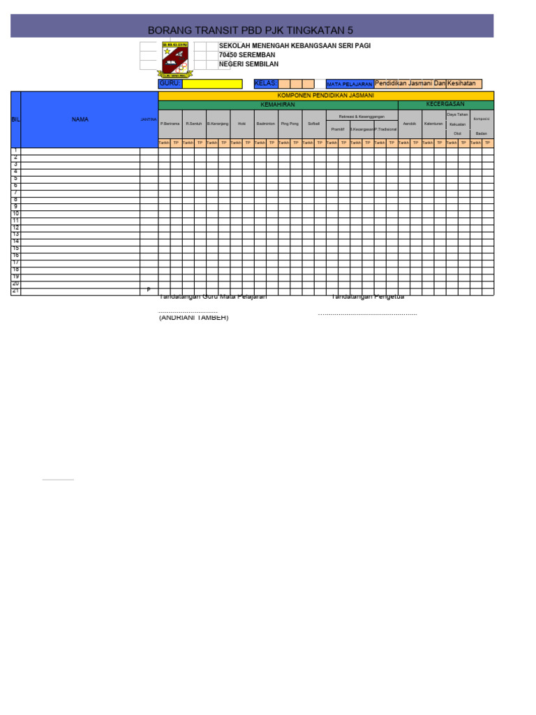 BORANG TRANSIT PBD PJK TING 5 Kosong | PDF