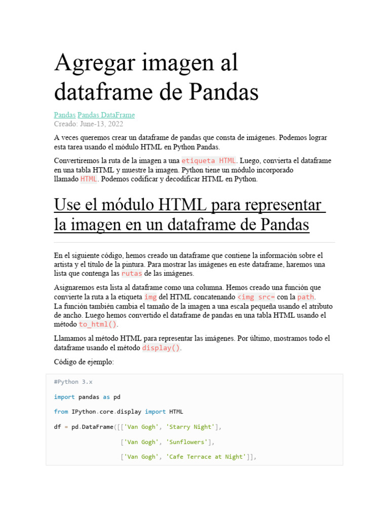 Agregar Imagen Al Dataframe de Pandas | PDF | Informática | Tecnología