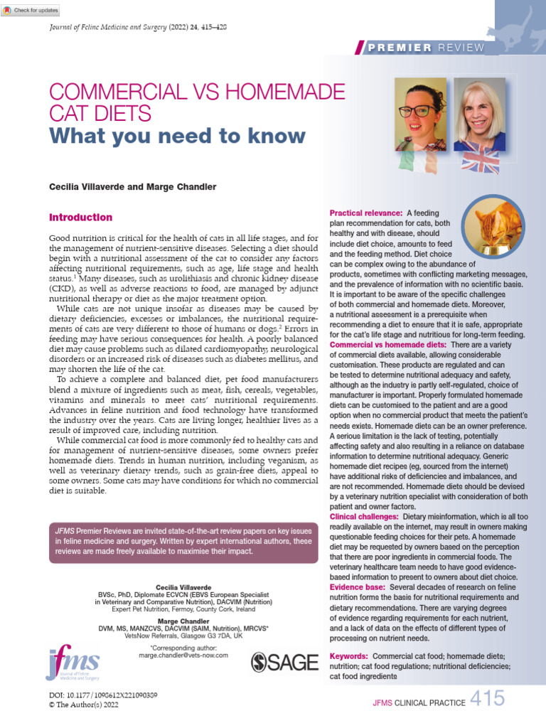Villaverde Chandler 2022 Commercial Vs Homemade Cat Diets What You Need To Know | PDF | Diet ...
