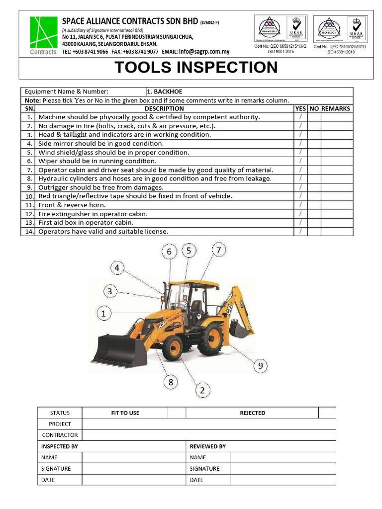 Tools Inspection | PDF | Electrical Connector | Crane (Machine)