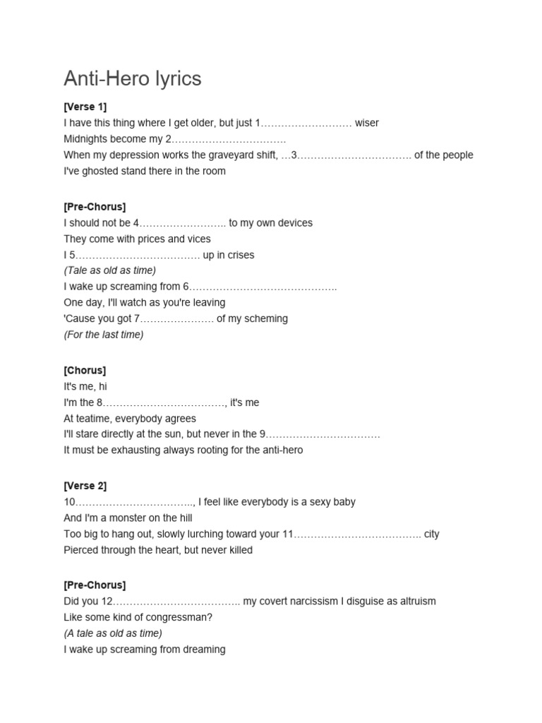 Anti Hero Song | PDF