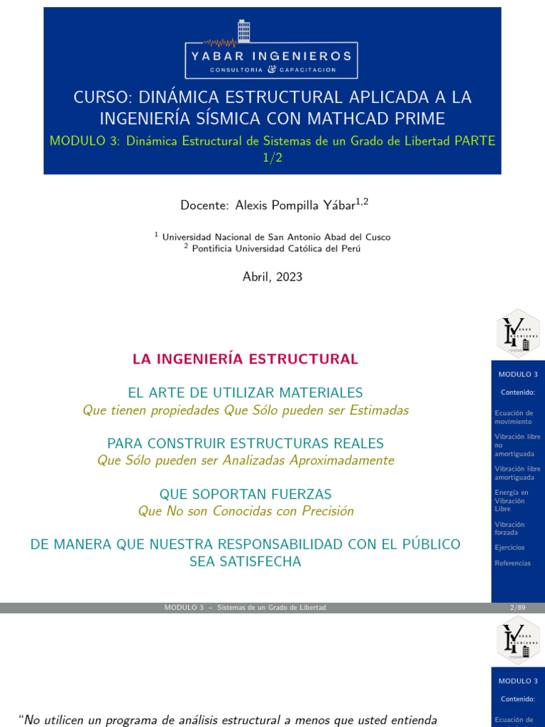 Modulo 03-Parte 1 - Dinamica Estructural | PDF | Ecuaciones | Número complejo
