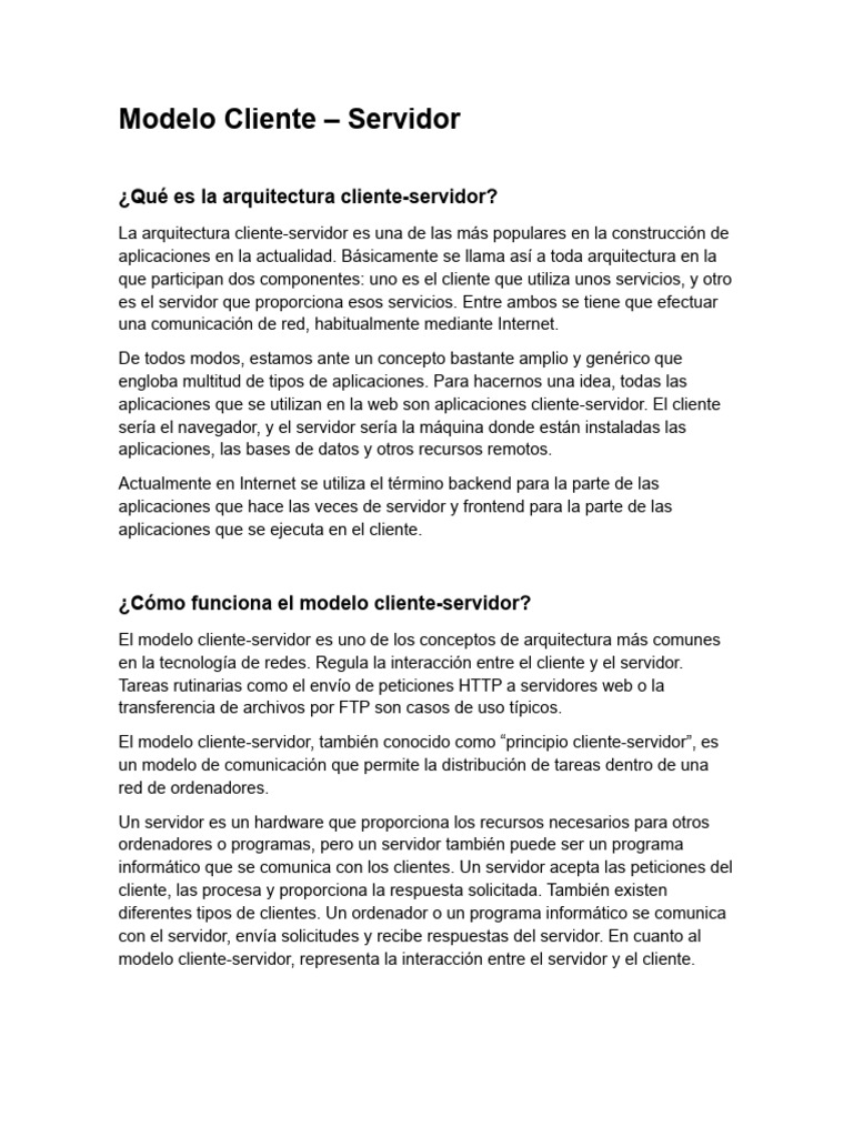 Modelo Cliente Servidor Final | PDF | Modelo cliente-servidor ...