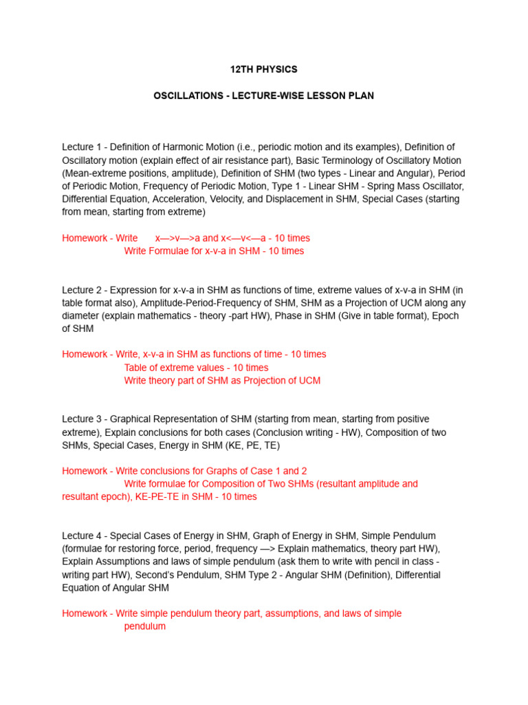 Oscillatory Motion: SHM Lecture Plan | PDF | Oscillation | Damping