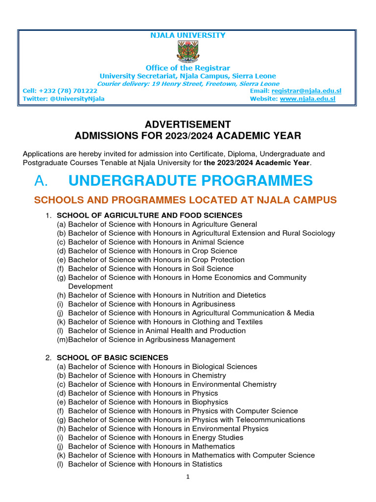 NU List of Programmes - 2023-24 Academic Year - Final | PDF | Bachelor ...
