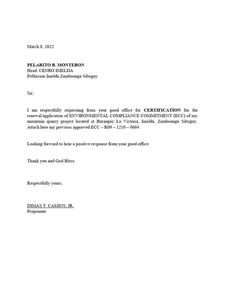 ECC Renewal Request for Quarry Project | PDF