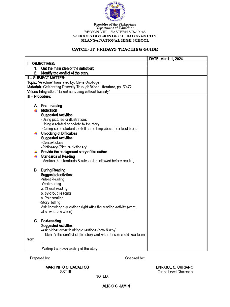 Catch Up Fridays Teaching Guide Arachne | PDF | Learning | Cognition