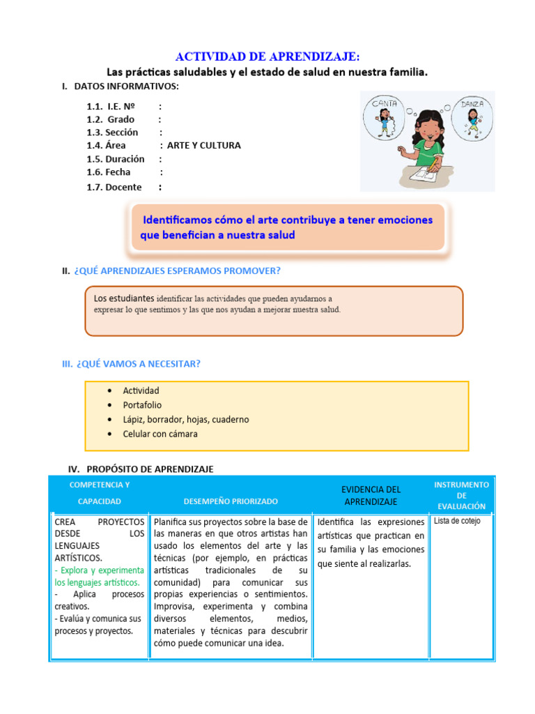 DIA 3 SESION DE APRENDIZAJE Identificamos Cómo El Arte Contribuye A Tener Emociones Que ...