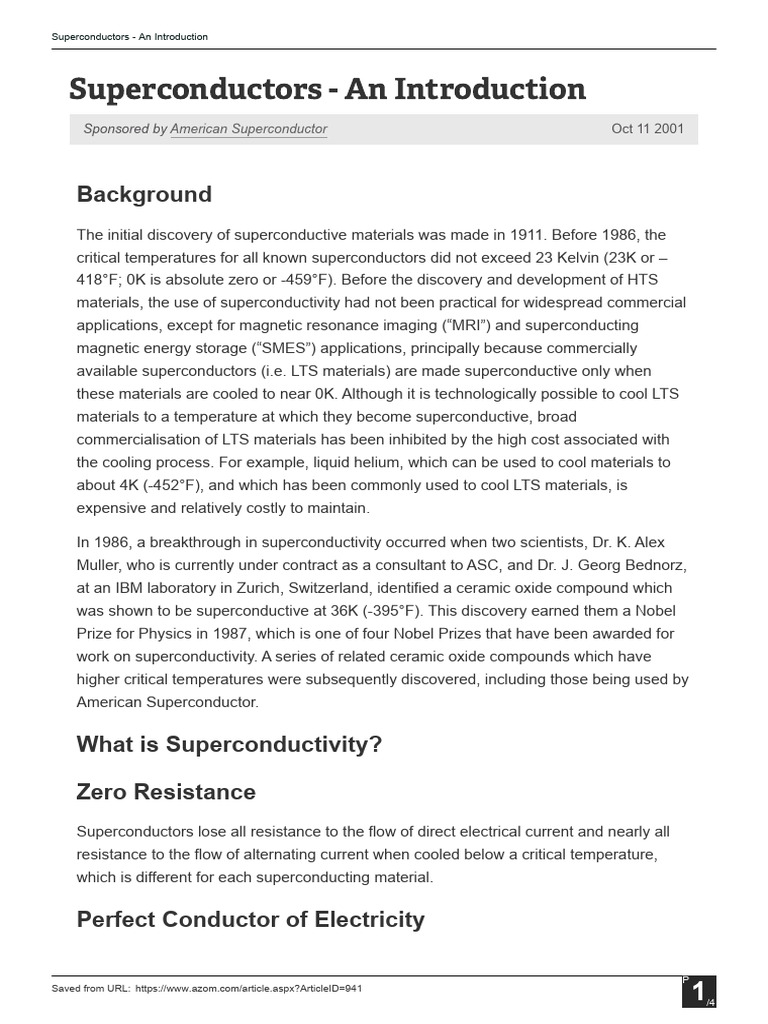 Superconductors An Introduction | PDF | Superconductivity | Electrical Resistance And Conductance