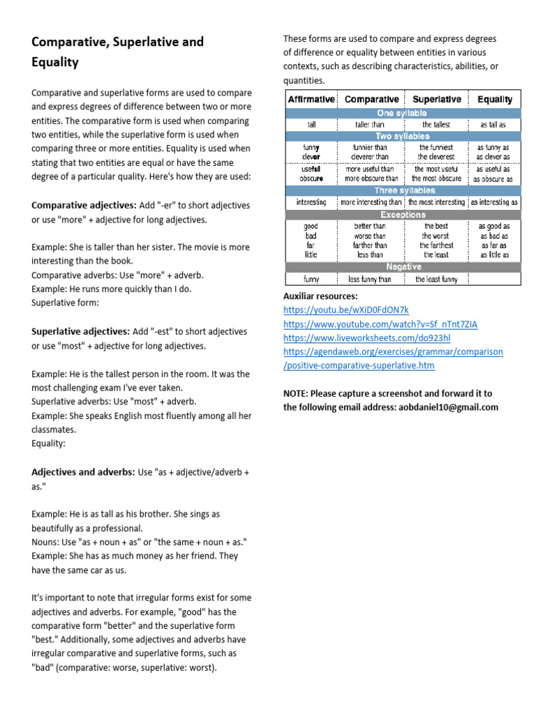 Comparative, Superlative, and Equality Rules | PDF | Adjective | Adverb