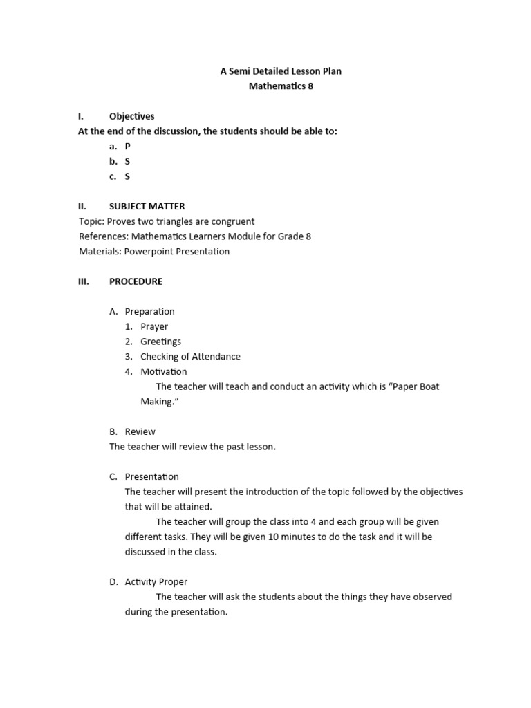 Lesson Plan: Triangle Congruence for 8th Grade | PDF | Language Arts ...