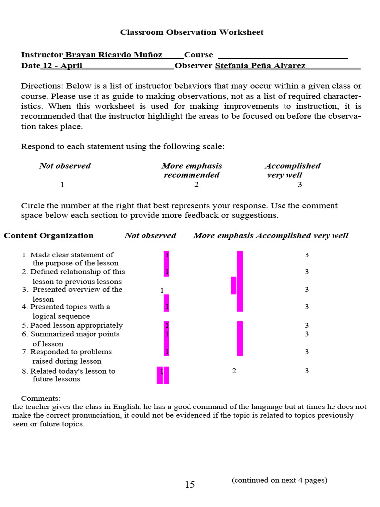 Peer Observation Worksheet (Valentina Rozo Arias) | PDF | Teachers | Theory