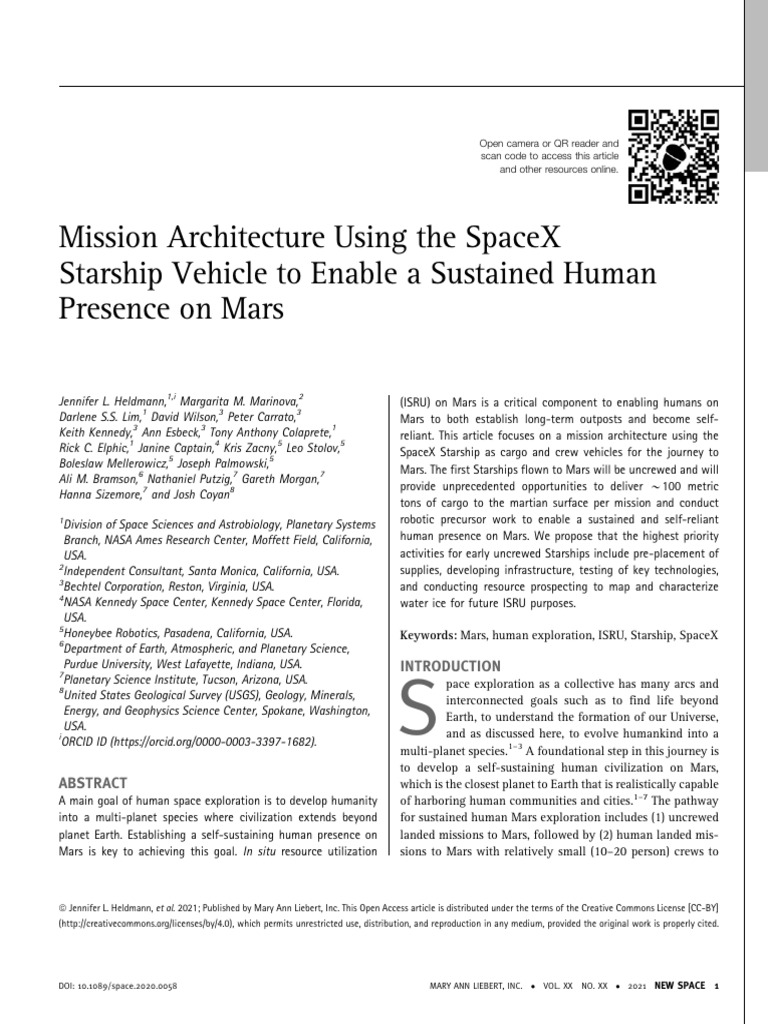 Mission Architecture Using The SpaceX Starship Veh | PDF | Water