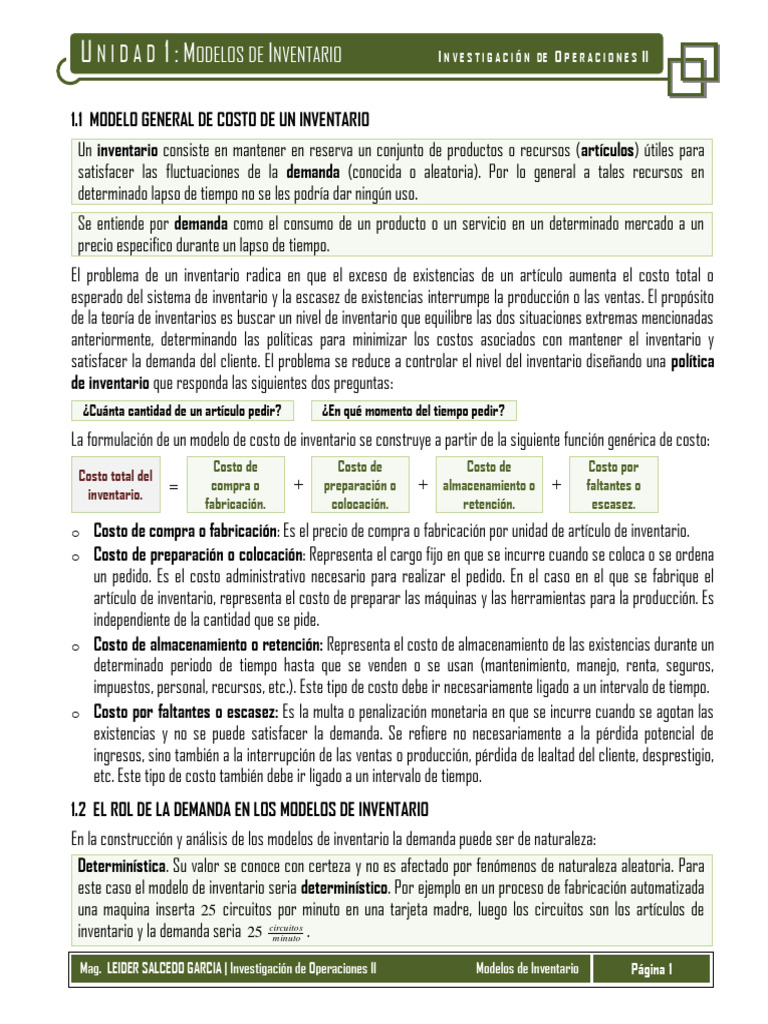 Unidad 1 - Modelos de Inventario | Descargar gratis PDF | Negocios ...