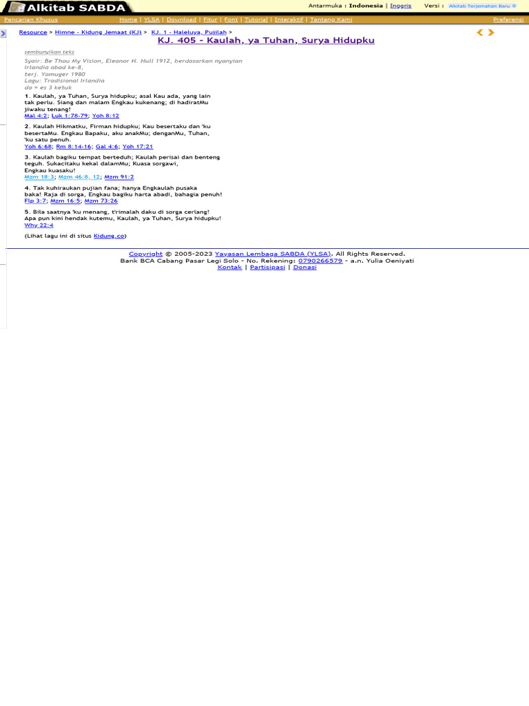 KJ. 405 - Kaulah, Ya Tuhan, Surya Hidupku - Himne - Kidung Jemaat (KJ ...