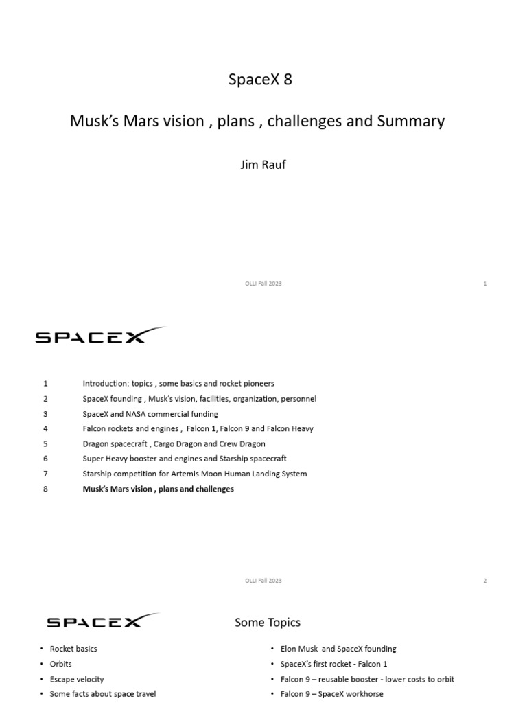 SpaceX 8 Mars Vision Summary | PDF | Space X | Space X Dragon