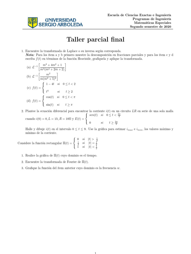 Taller Parcial Especiales c3 | PDF | Matemáticas | Funciones y mapeos