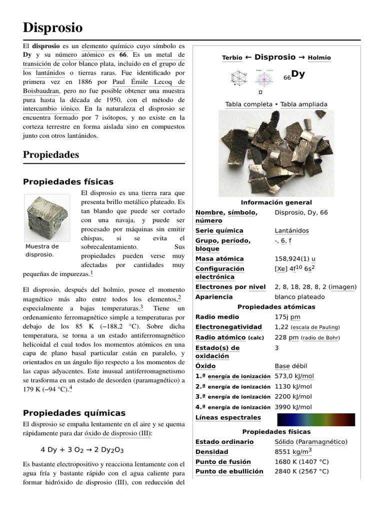 Disprosio | PDF | Sustancias químicas | Ciencias fisicas
