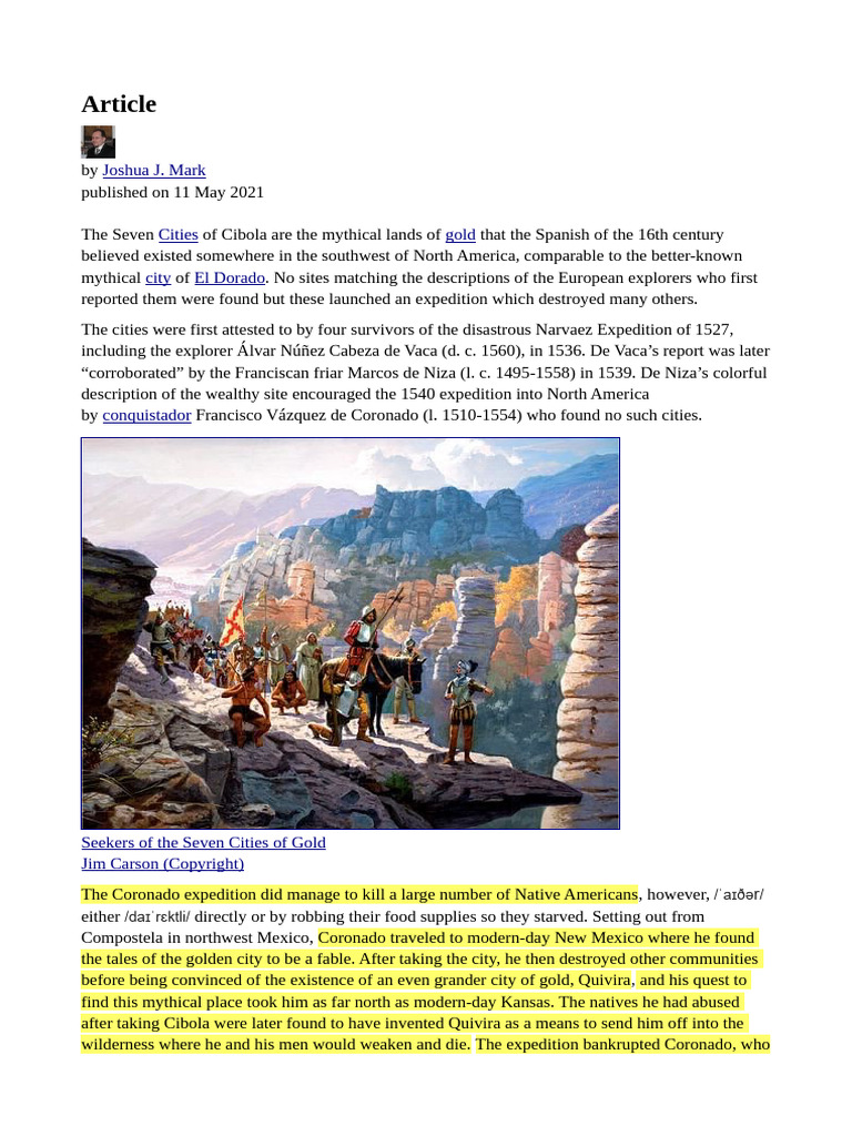 Seven Cities of Gold | PDF | Age Of Discovery | European Colonization ...