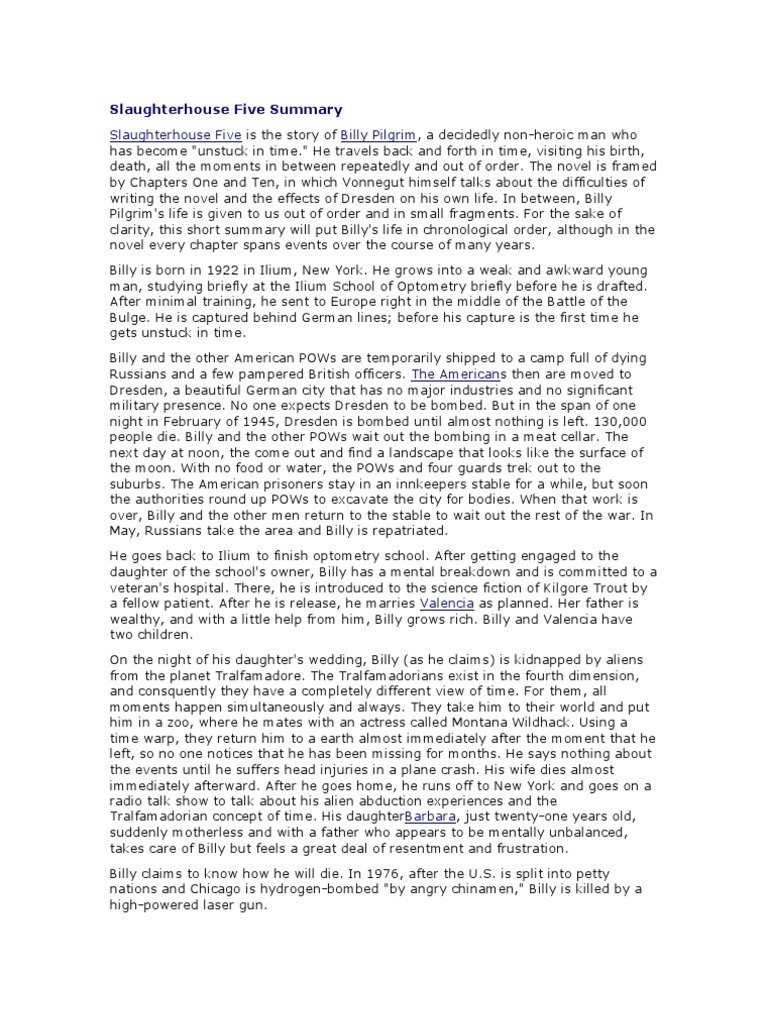 Slaughterhouse Five Summary | PDF | Kurt Vonnegut | Unrest