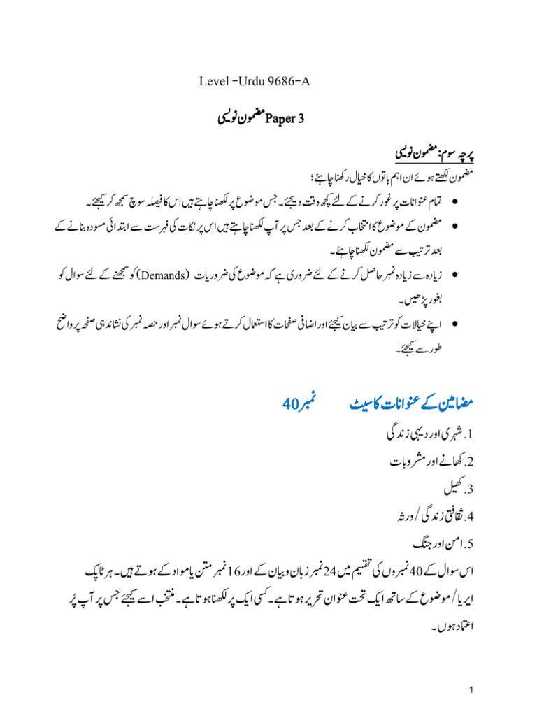 Paper 3 Essay Writing - 9686 Urdu | PDF