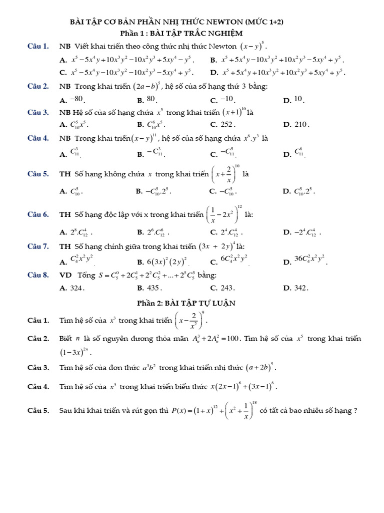 Bài Tập Nhị Thức Niuton | PDF