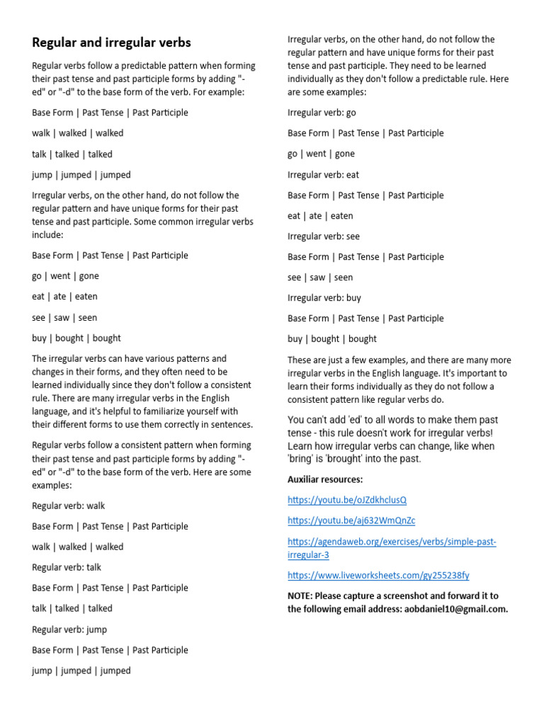 Regular vs. Irregular Verbs Guide | PDF | Verb | Grammatical Tense