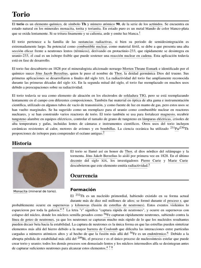Torio | PDF | Radioactividad | Quimica nuclear