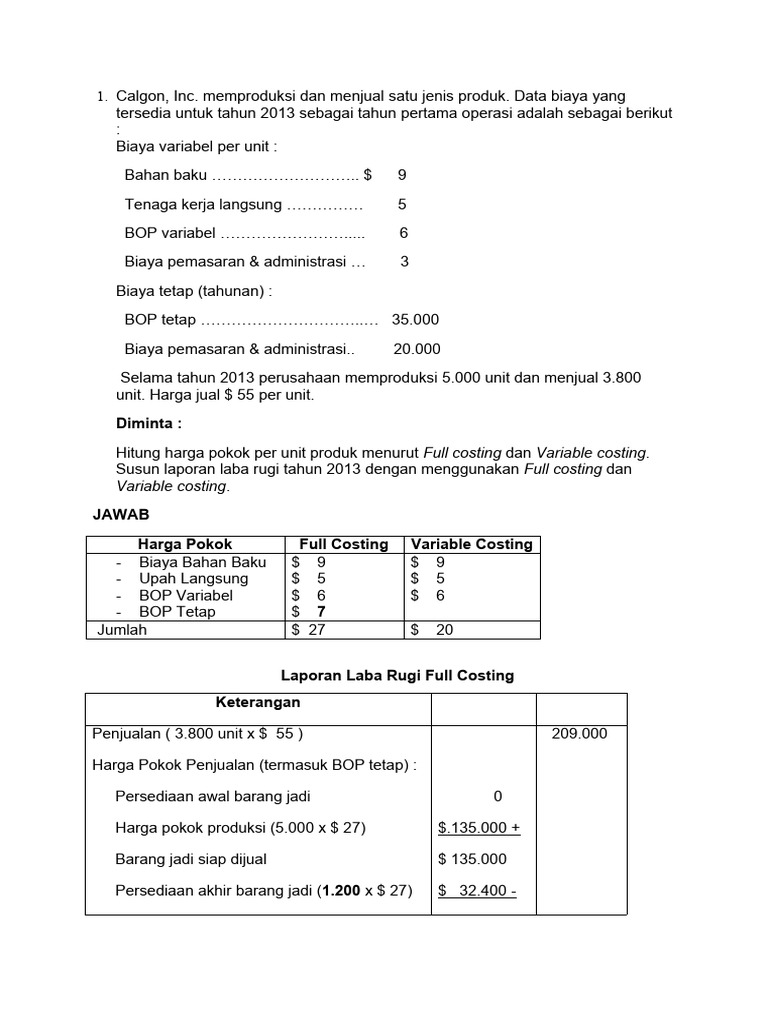 Contoh Soal Variabel Costing | PDF | Bisnis | Pengelolaan Keuangan & Uang