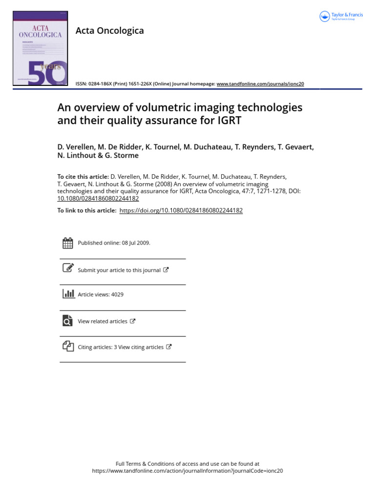 An Overview of Volumetric Imaging Technologies and Their Quality Assurance For IGRT | PDF | Ct ...