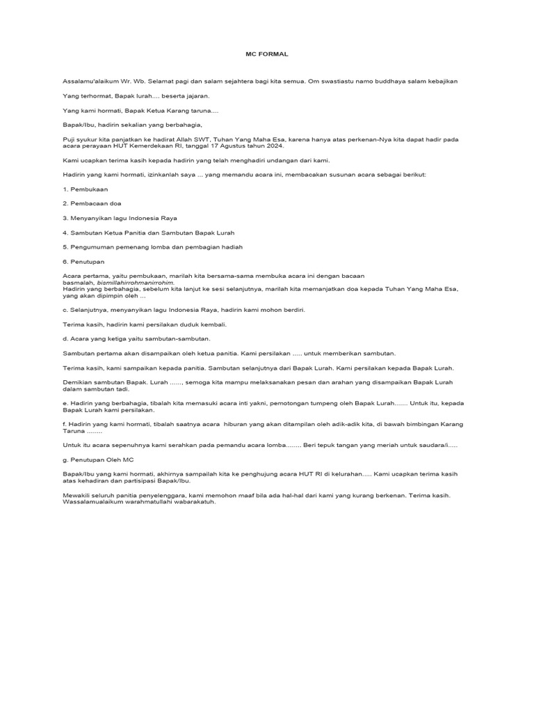 MC Formal | PDF | Kajian Bahasa Asing | Griya & Taman