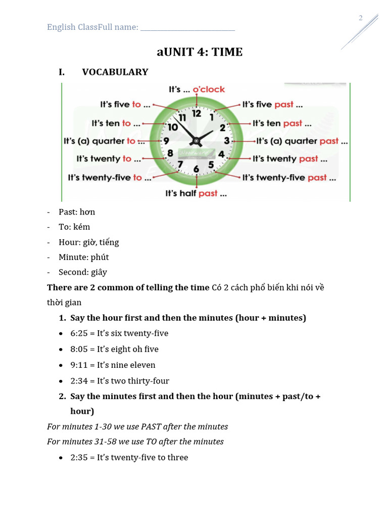 Unit 4 Time | PDF | Vietnam