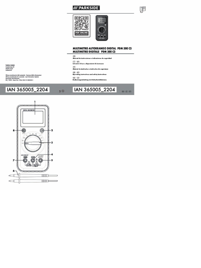 Multimetro Autorrango Digital de Lidl - IAN 365005 - 2204 | PDF ...