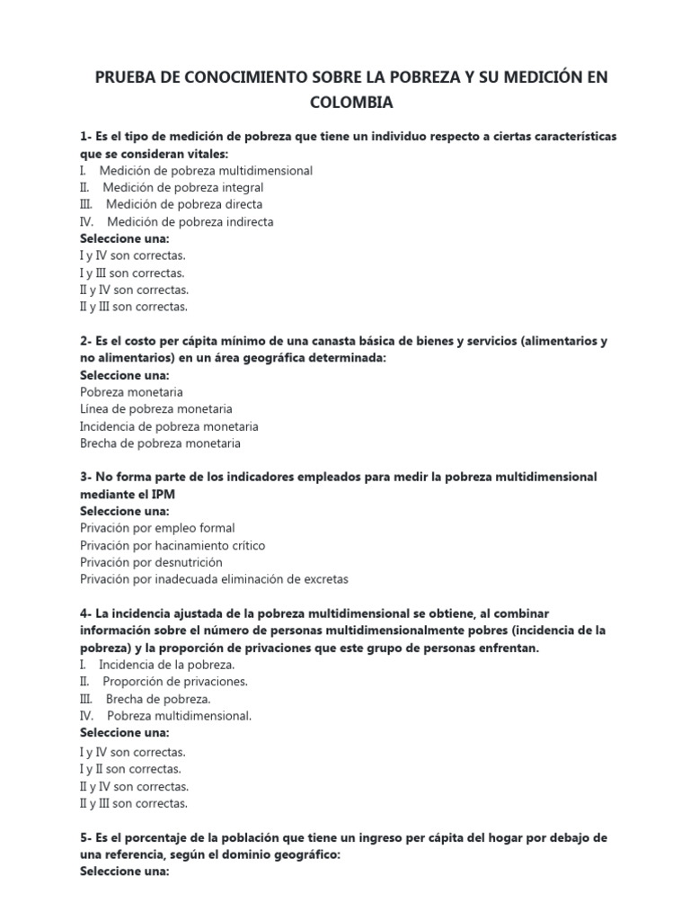 Prueba de Conocimiento Sobre La Pobreza y Su Medición en Colombia - 1 ...