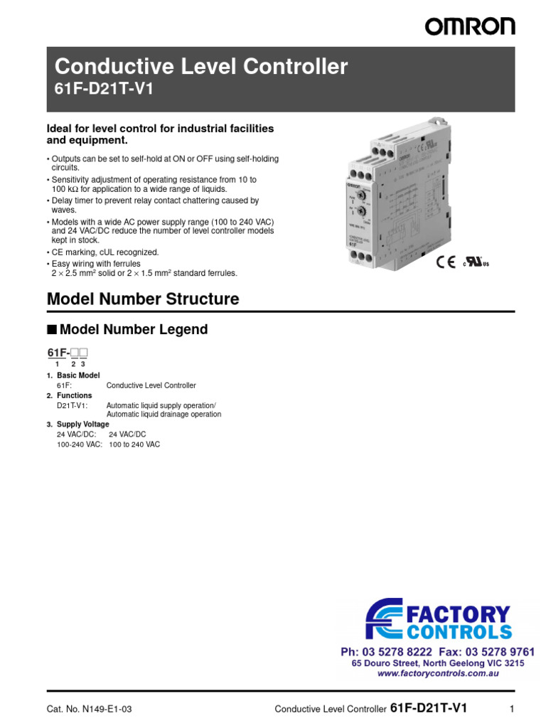 61F-D21T-V1 Conductive Level Controller Datasheet | PDF | Alternating ...