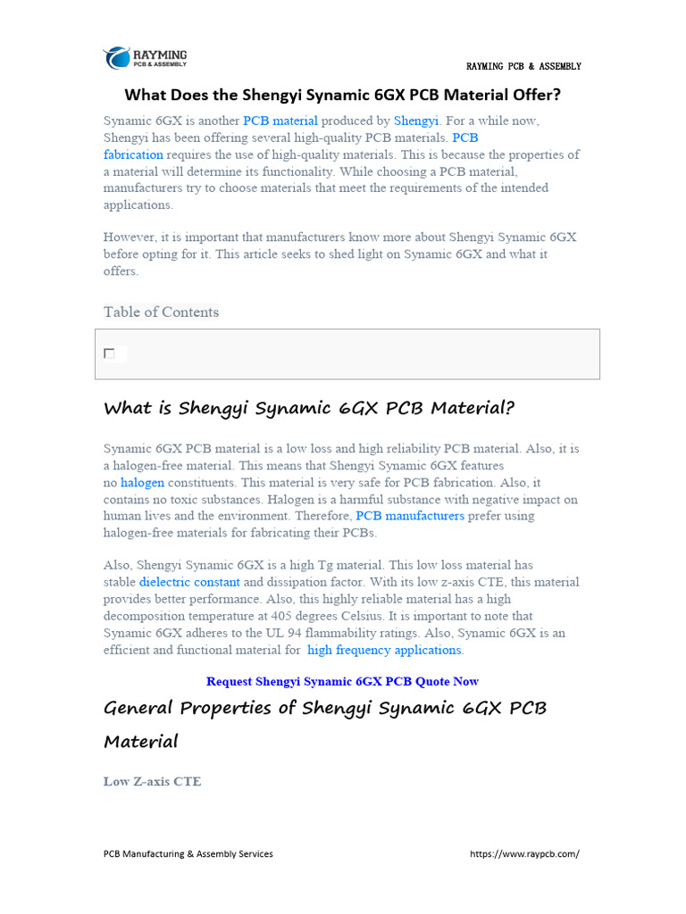 What Does The Shengyi Synamic 6GX PCB Material Offer | PDF | Printed ...