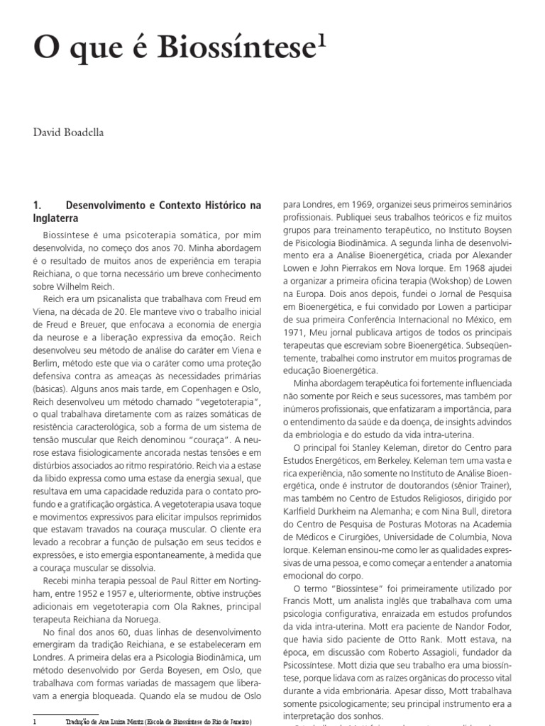 O Que e Biossintese David Boadella | PDF | Emoções | Homo Sapiens