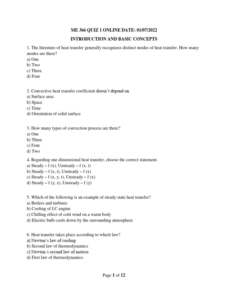 Heat Transfer Quiz Questions and Answers | PDF | Heat Transfer ...