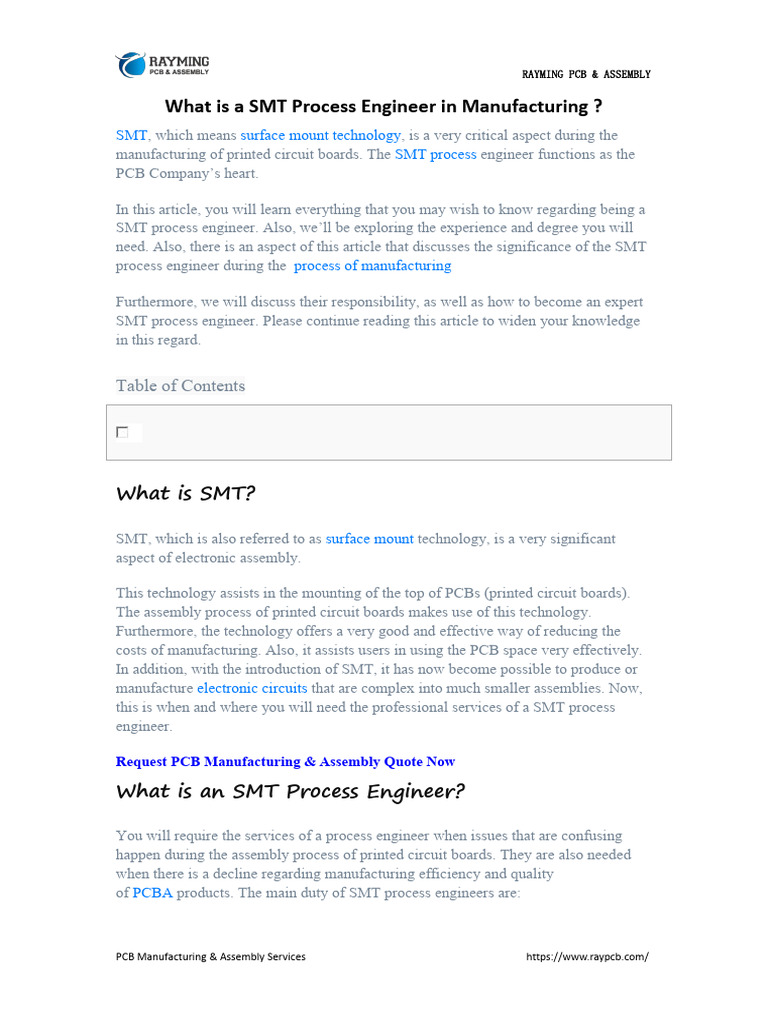 What Is A SMT Process Engineer in Manufacturing | PDF | Printed Circuit Board | Engineering