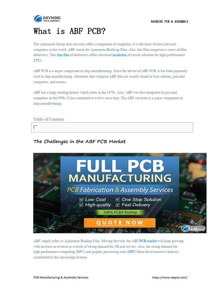 What Is ABF PCB | PDF | Printed Circuit Board | Integrated Circuit