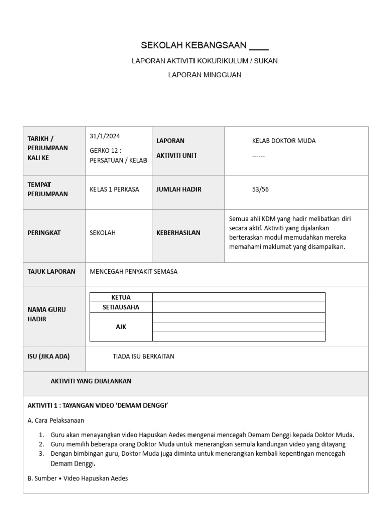 Tapak Laporan Kelab Doktor Muda | PDF