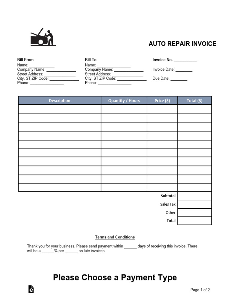 Auto Repair Invoice Template | PDF | Credit Card | Invoice