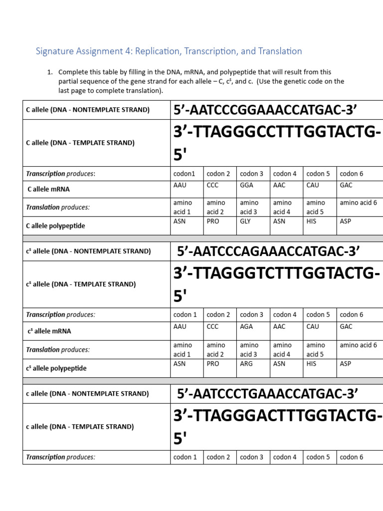 Signature Assignment 4 Central Dogma | PDF | Genetic Code | Translation (Biology)