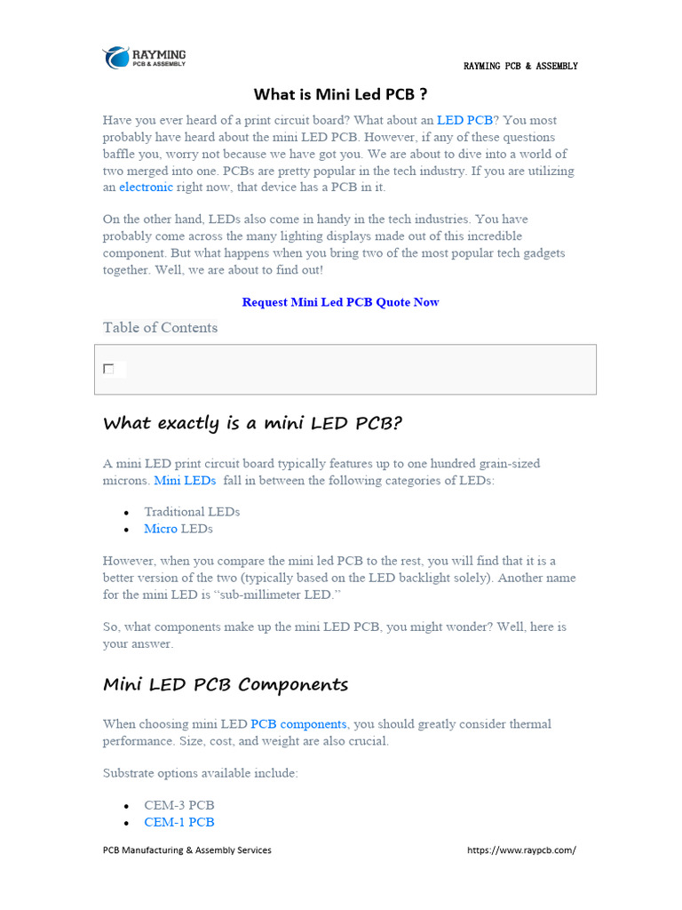 What is Mini Led PCB | PDF | Printed Circuit Board | Electronics