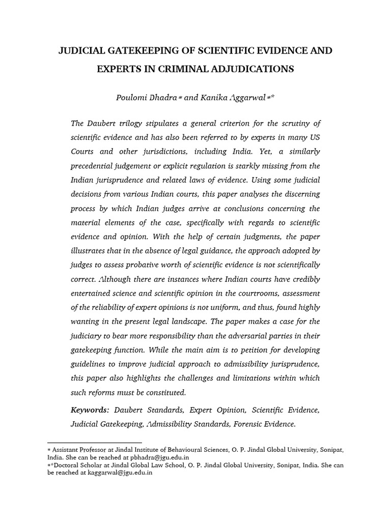Judicial Gatekeeping of Scientific Evidence and Experts in Criminal ...
