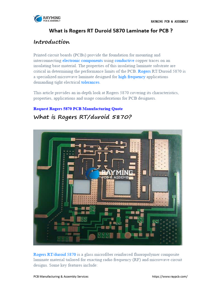 What Is Rogers RT Duroid 5870 Laminate For PCB | PDF | Printed Circuit Board | Physical Sciences