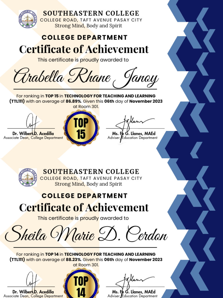 TTL Certificates Prelim 1ST Sem | PDF